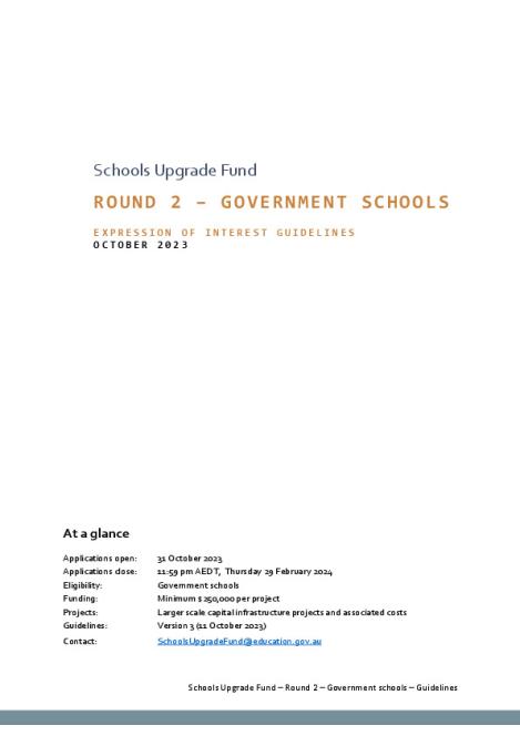 Schools Upgrade Fund Round 2 – Government Schools guidelines - Department of Education ...